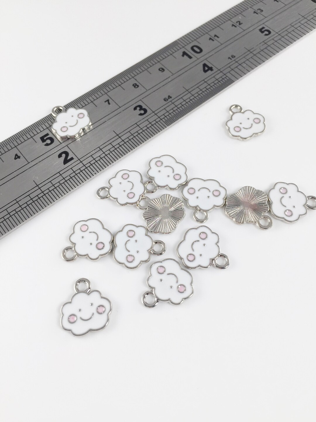 10 X Silver Happy Cloud Charms, Enamelled Cloud Charms, Cute Kawaii ...