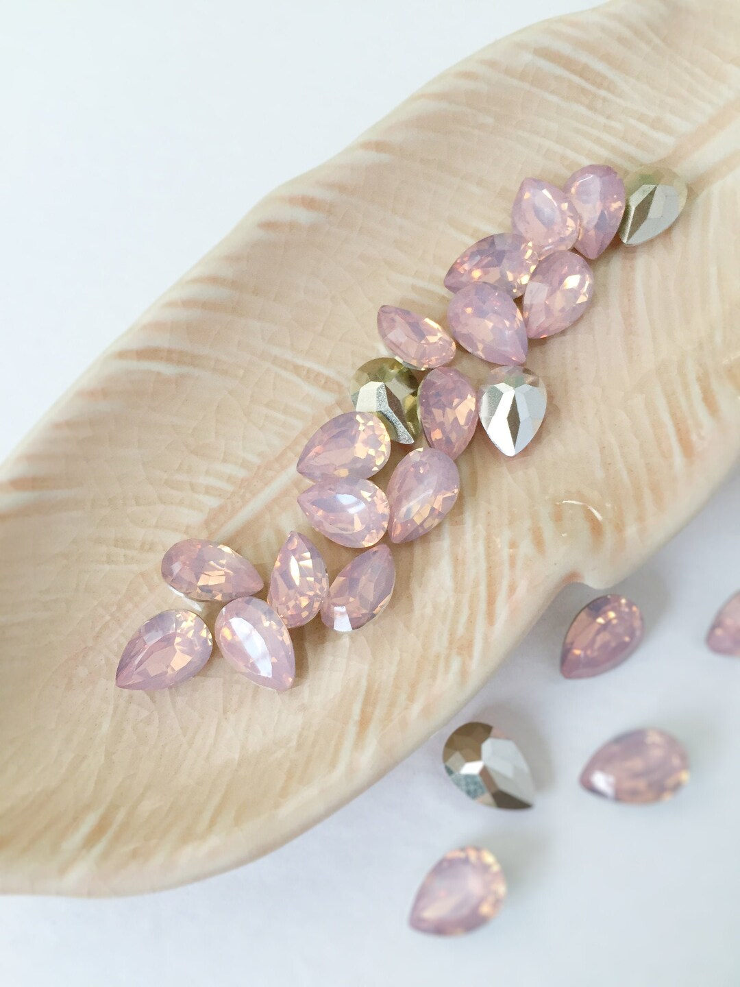 24 X 7x10mm Pink Opal Teardrop Rhinestone Foiled Back Rhinestone Pear ...