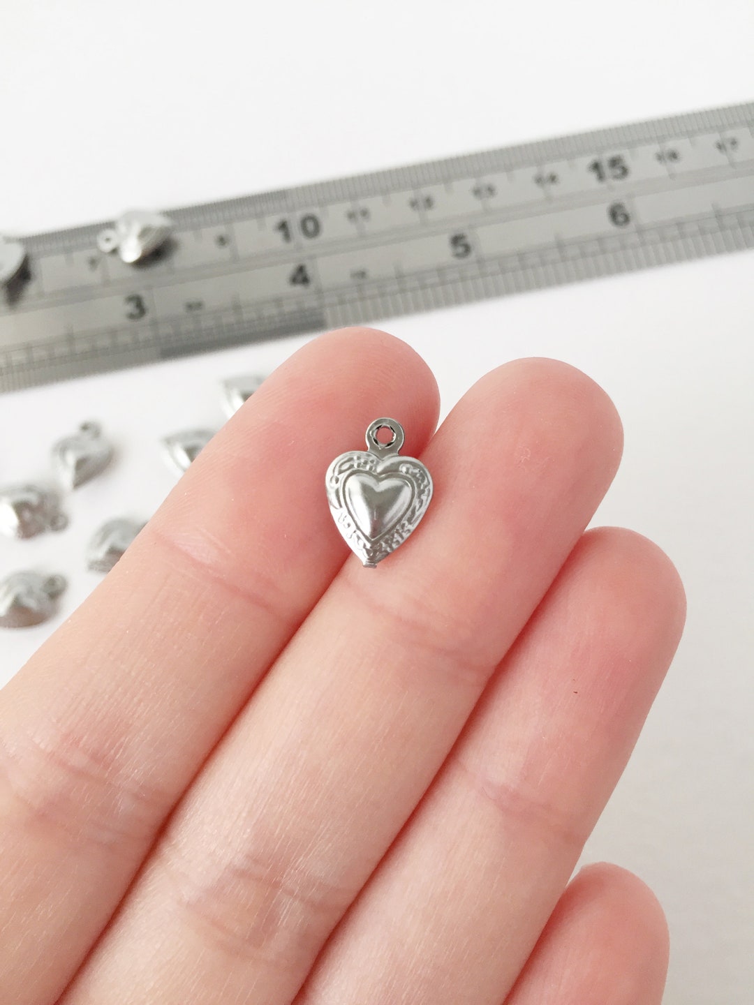 10 X Stainless Steel Heart Charms Small Heart Charms Puffy Heart ...