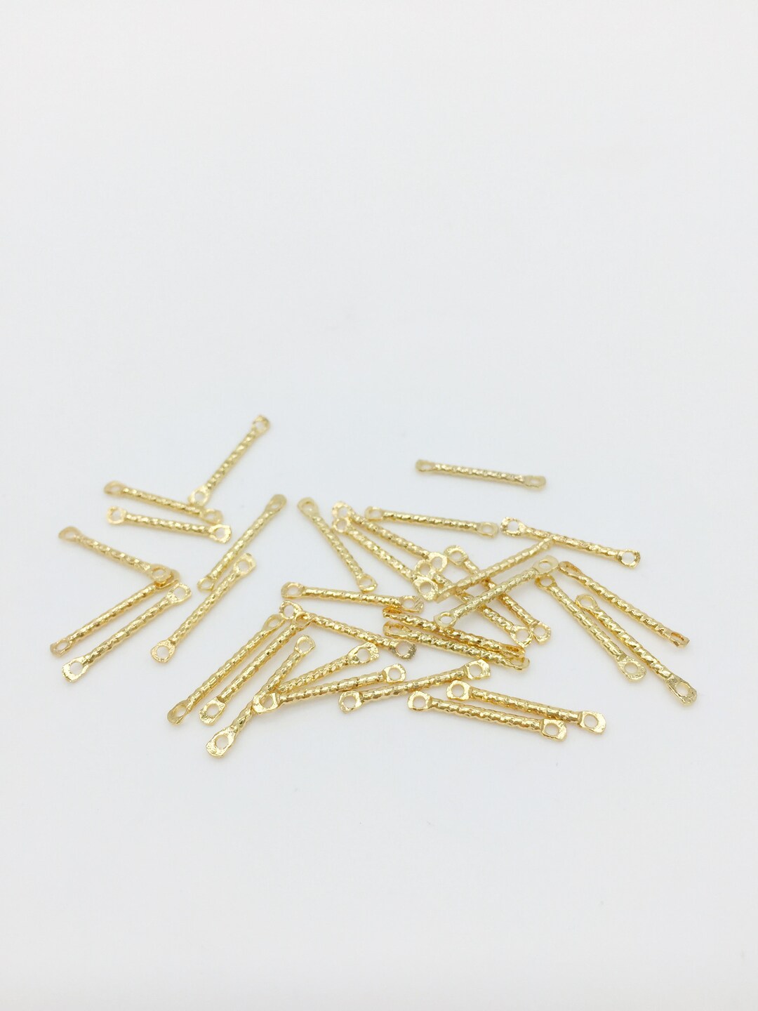 20 X 18K Gold Textured Bar Connectors, Gold Plated Stick Connector Bars ...