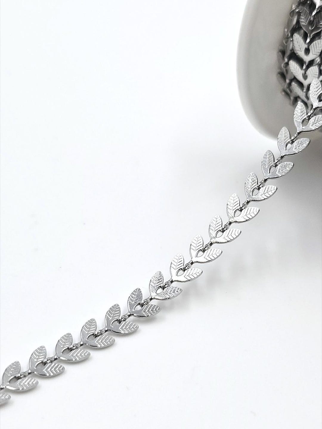 1 Metre X Textured Stainless Steel Chevron Chain, Silver Fishbone Chain ...