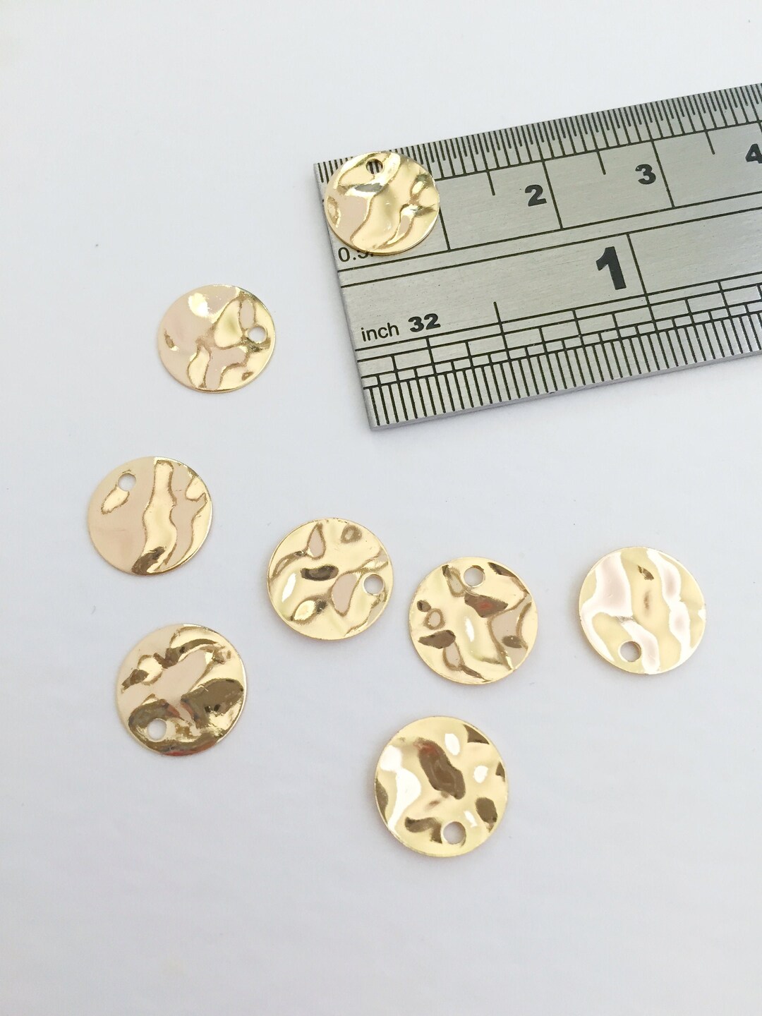 10 X 18K Gold Plated Wavy Coin Charms, Hammered Coin Charms, Textured ...