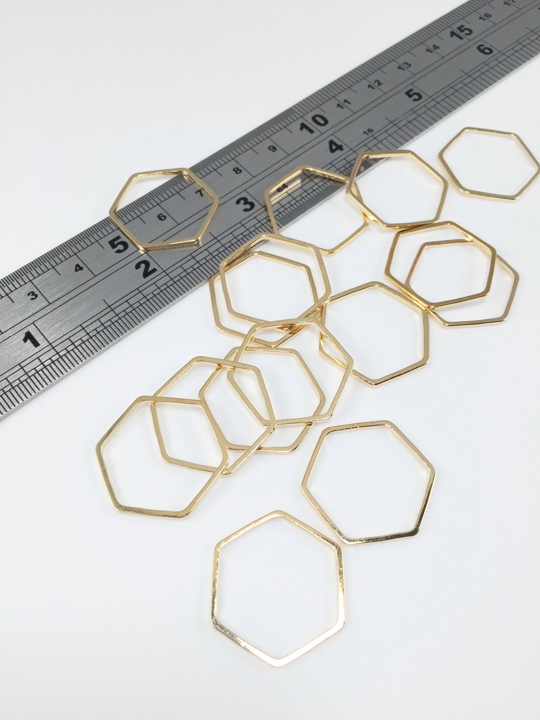 16 X Brass Hexagon Connectors, Light Gold Tone Hexagon Linking Rings ...