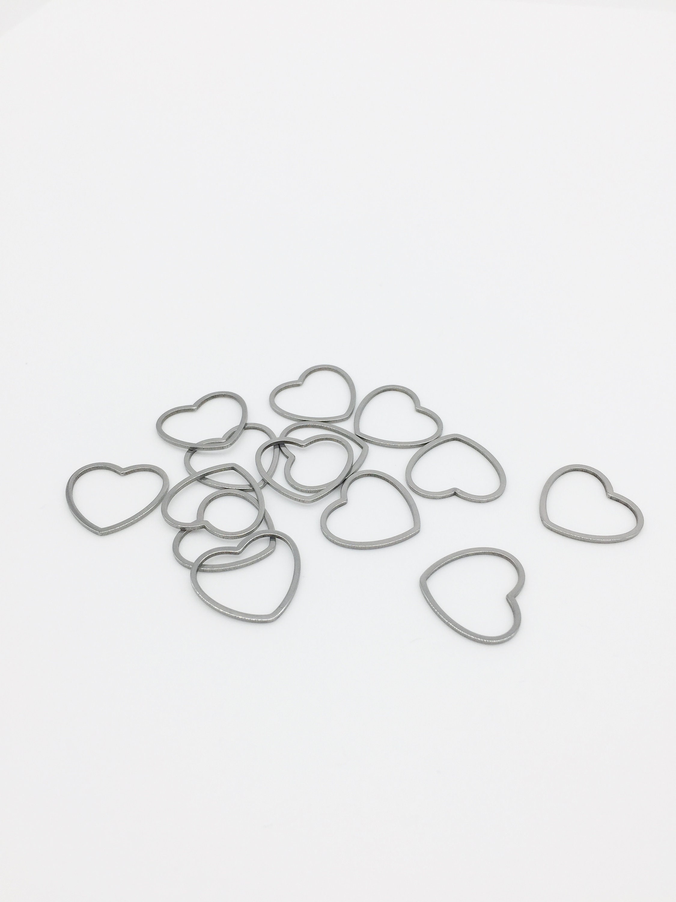 10 X Stainless Steel Open Heart Connectors, Silver Tone Heart Links ...