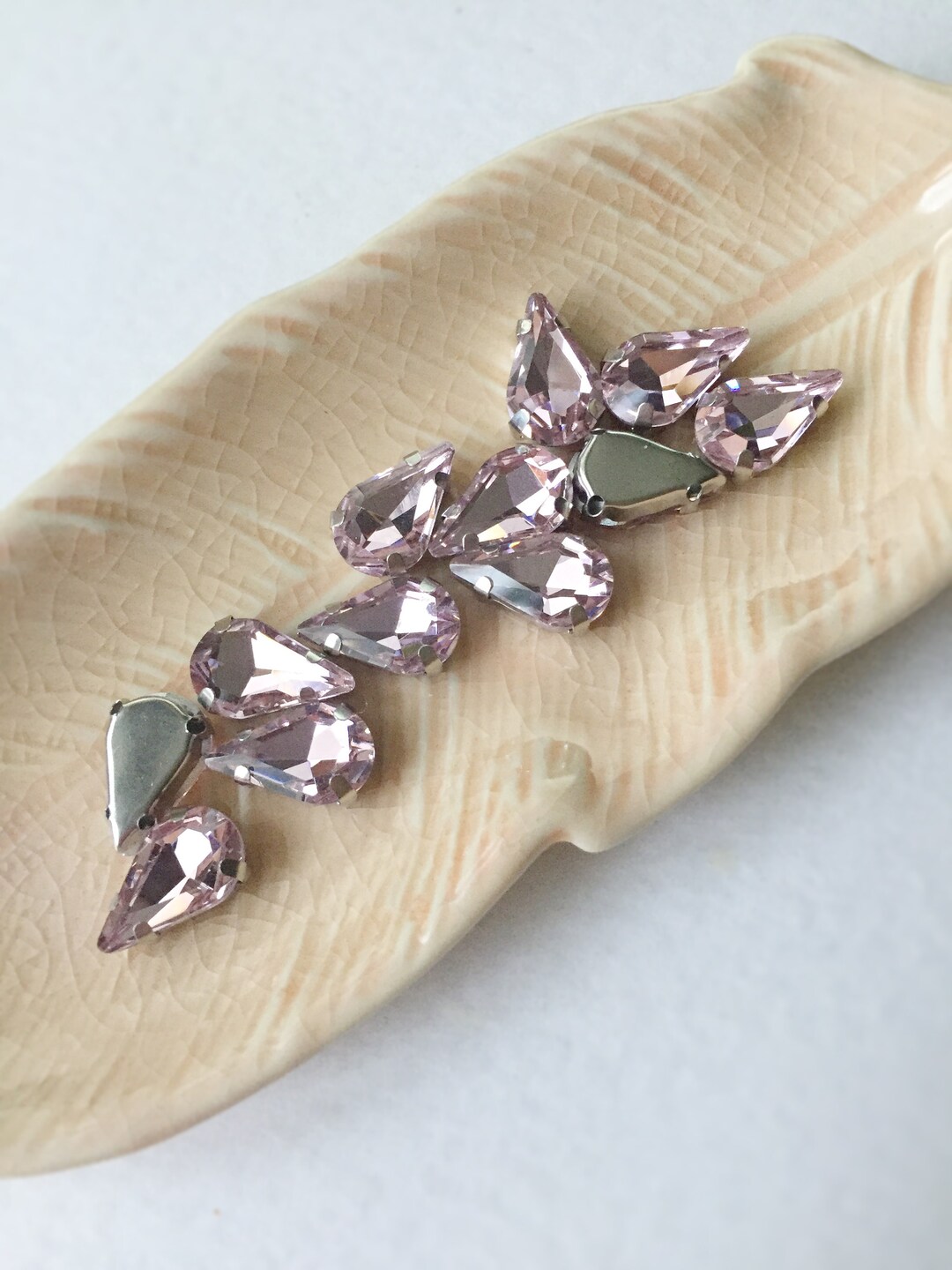 12 X 8x13mm Pink Glass Teardrop Rhinestone, Silver Tone Setting ...