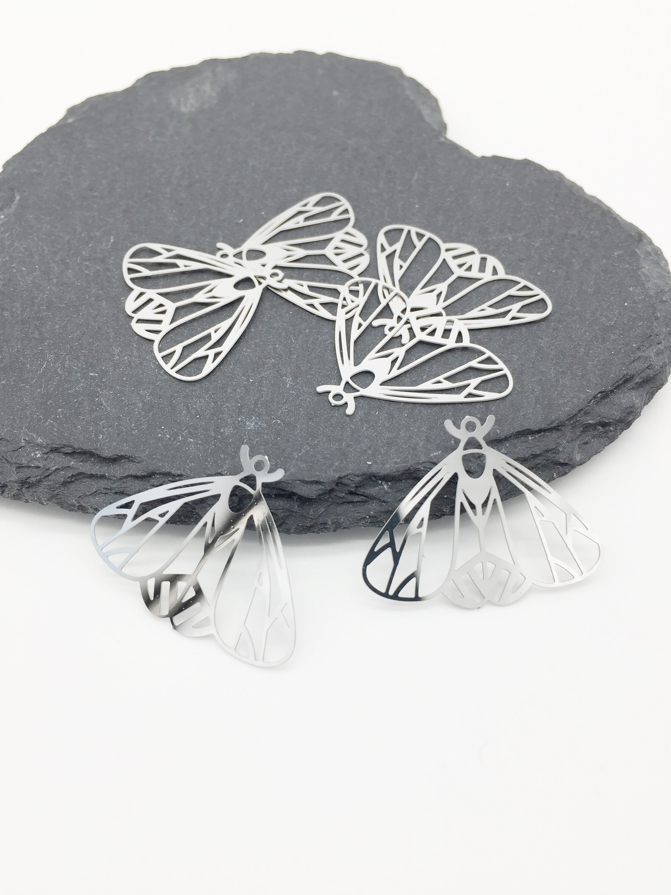 8 X Stainless Steel Moth Pendants, Filigree Butterfly Pendants, Laser ...
