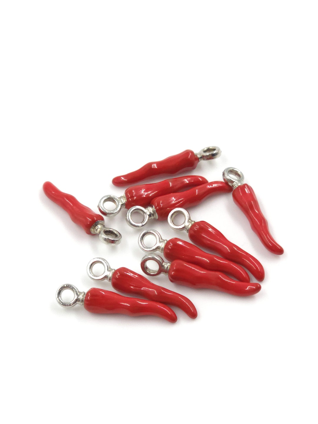4 X Red Chilli Pepper Charms, Enamelled Chili Pendants With Silver ...
