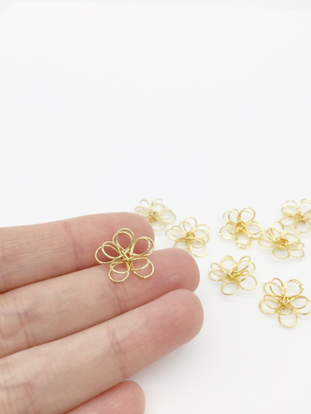 4 X 18K Gold Wire Flower Links, Handmade Wire Flower Beads, 15mm Wire ...