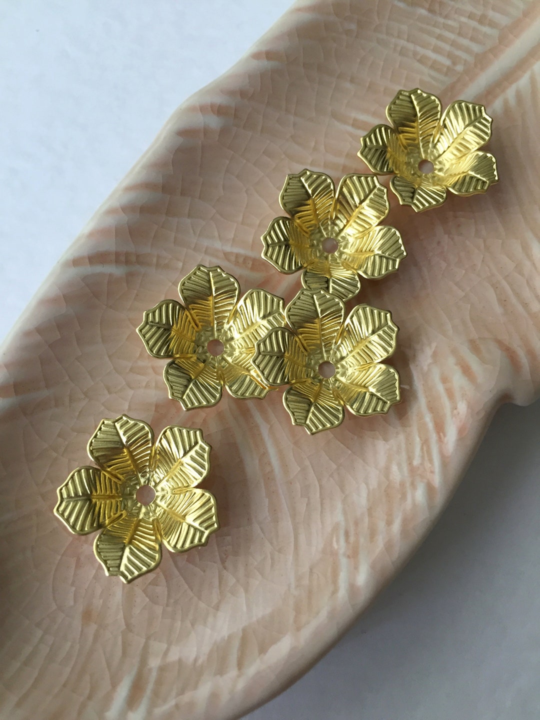 10 X Gold Flower Bead Caps, Tiara Making Flower Bead Caps, 5 Petal ...