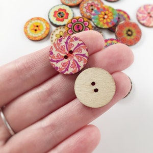 20 X Colourful Wooden Buttons Printed Wooden Buttons Boho Buttons 19mm ...