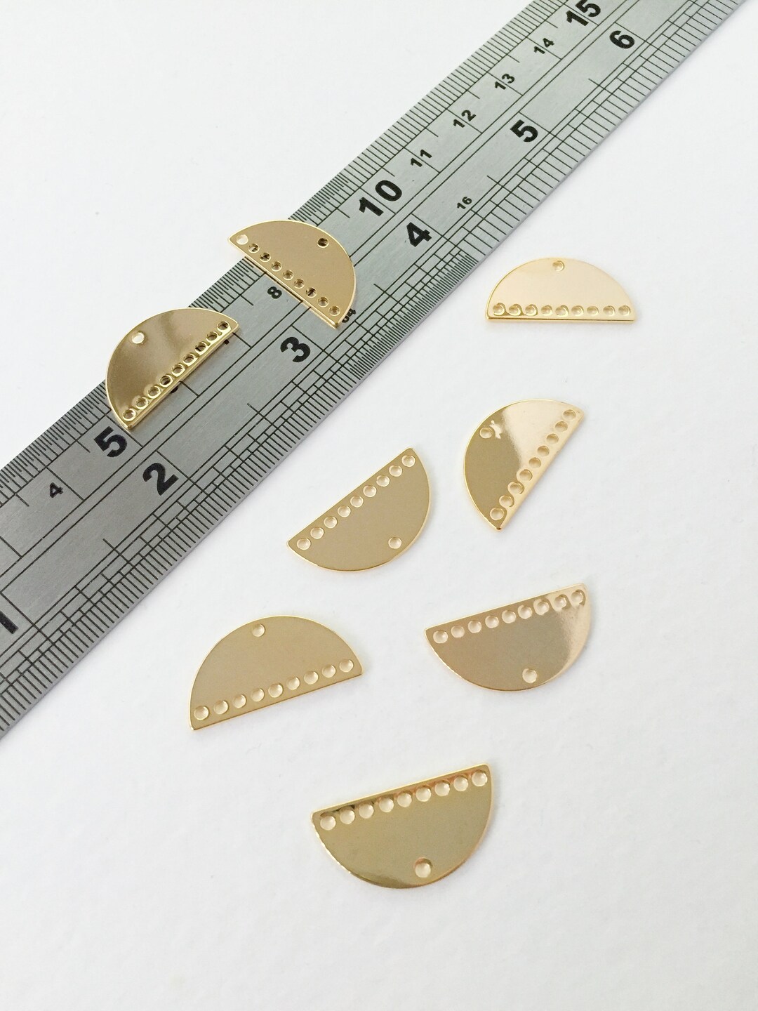 4 X 18K Gold Semi Circle Connectors, Gold Plated Brass Half Round ...