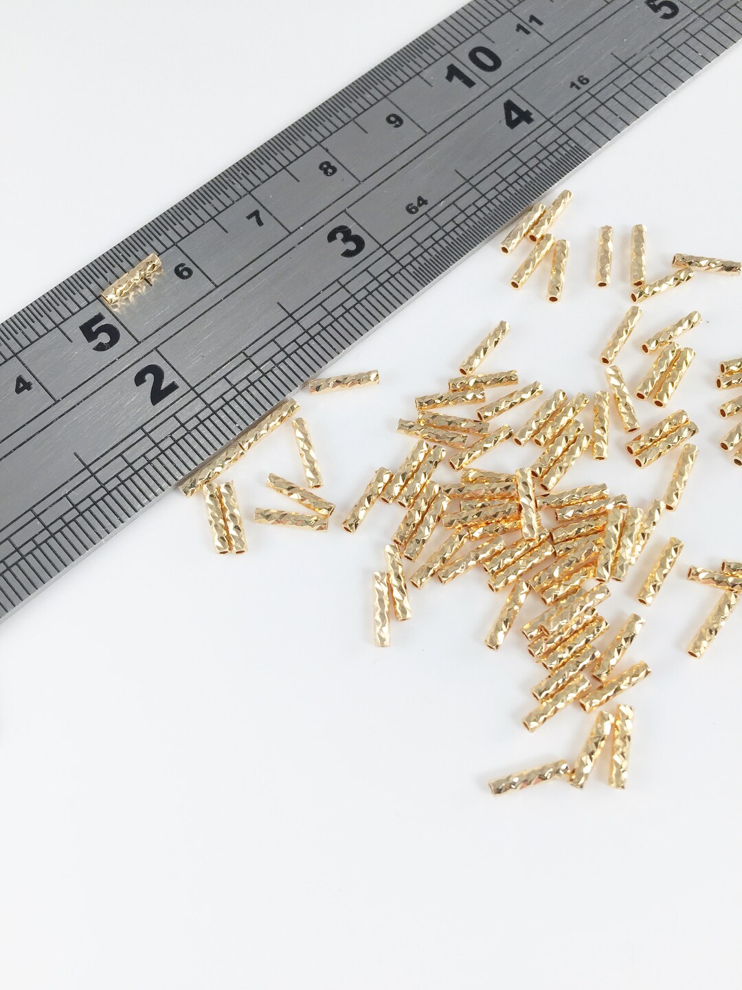 20 X 18K Gold Tube Spacer Beads, Laser Cut Tube Beads, Gold Plated ...