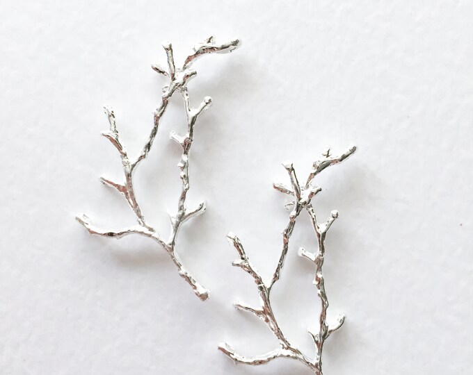 4 X Bright Silver Tree Branch Embellishment, Silver Tone Branches (0655 ...