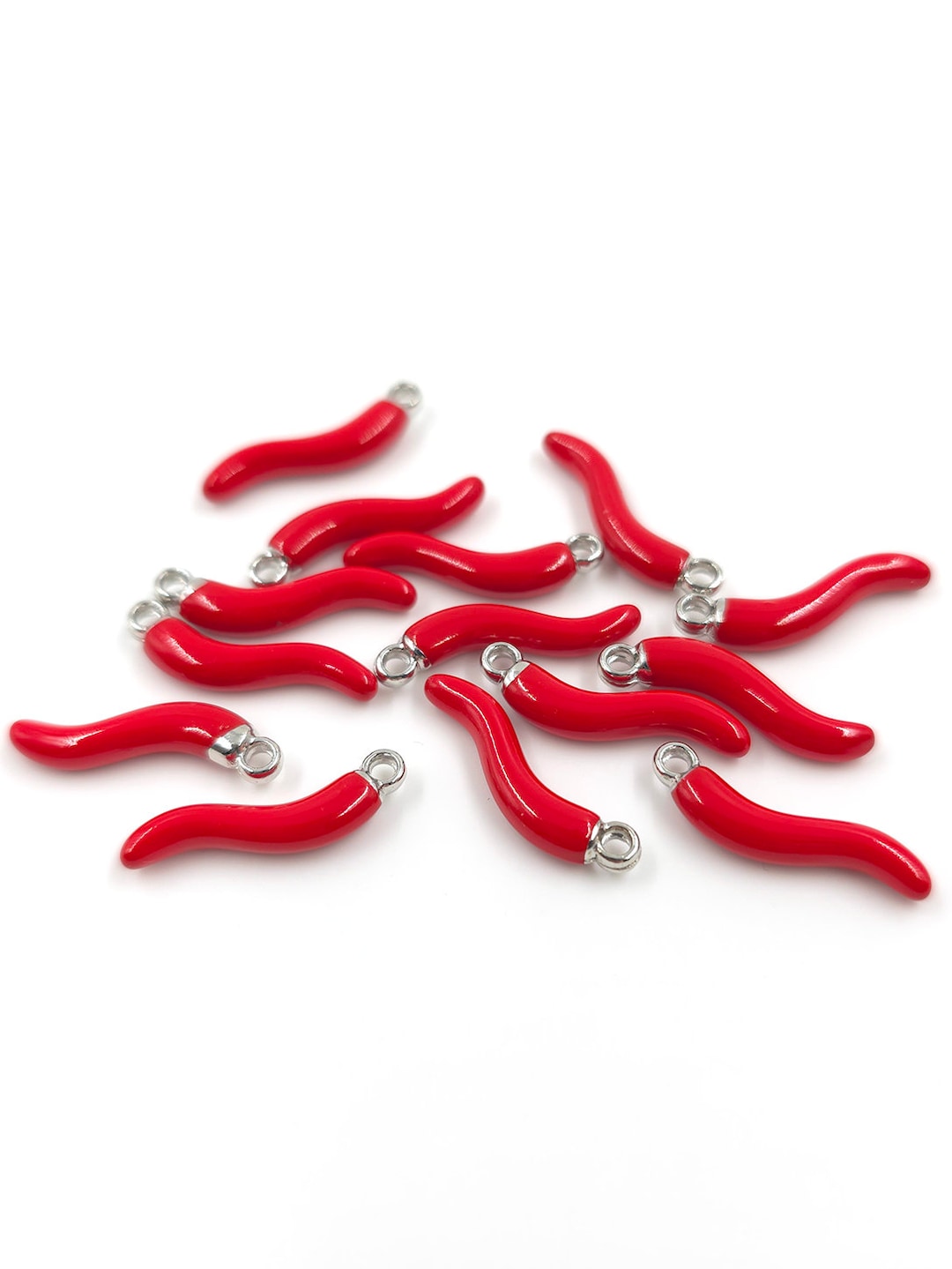 4 X Red Chilli Pepper Charms, Enamelled Chili Pendants With Silver ...