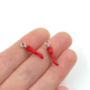 4 X Red Chilli Pepper Charms, Enamelled Chili Pendants With Silver ...