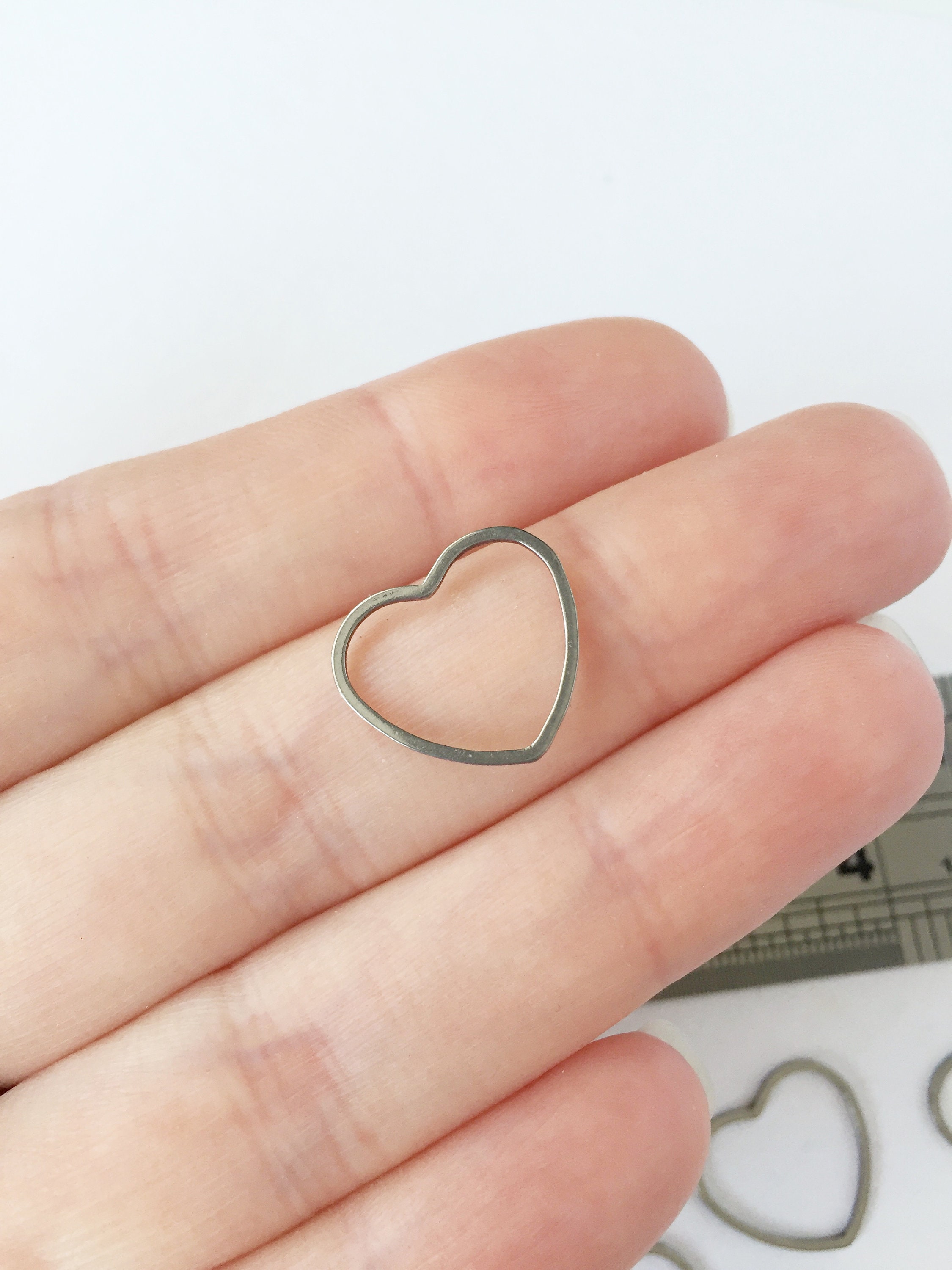 10 X Stainless Steel Open Heart Connectors, Silver Tone Heart Links ...