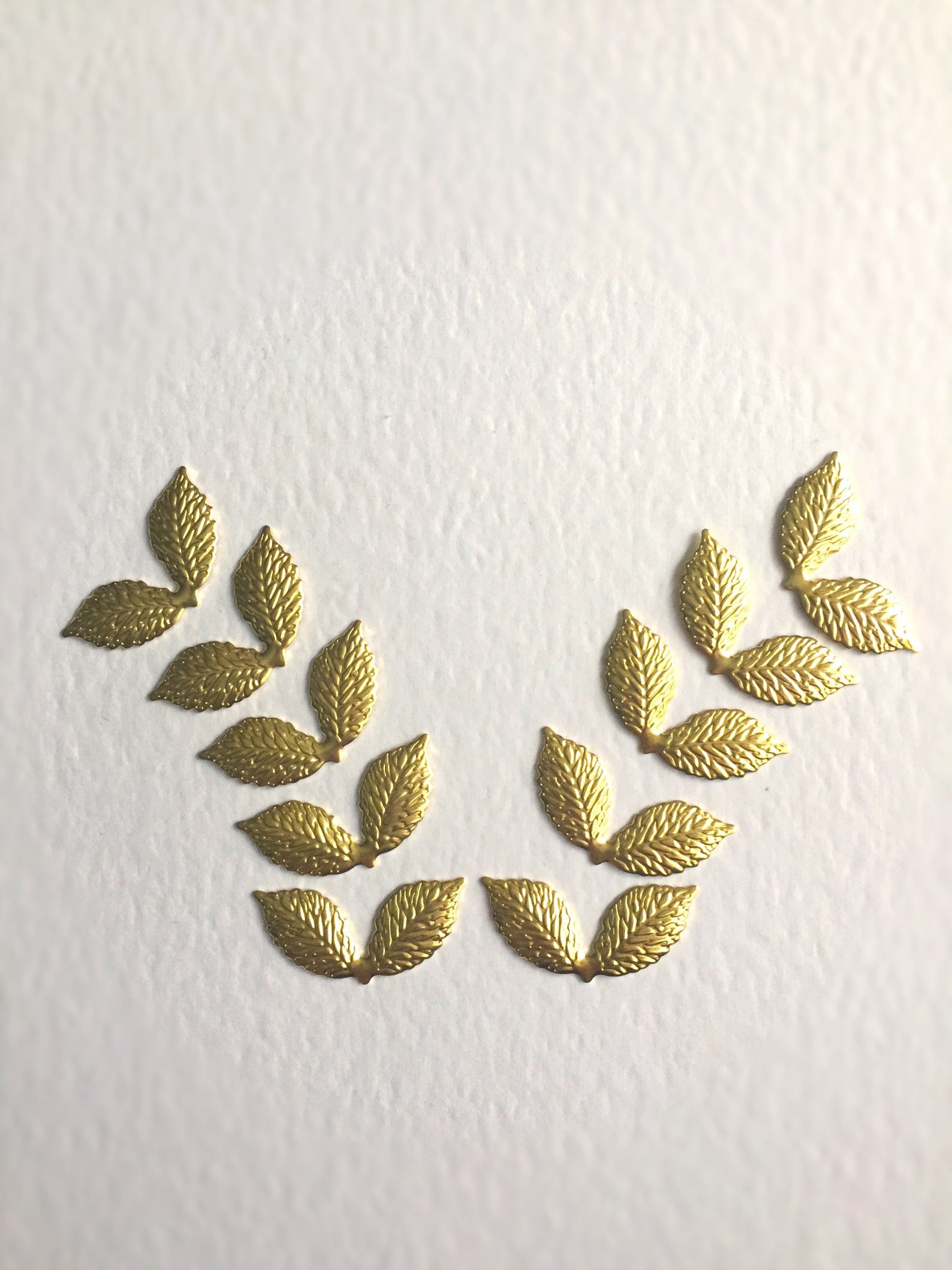 20 X Gold Double Leaf Branch Embellishments Gold Metal Leaf Cabochons ...
