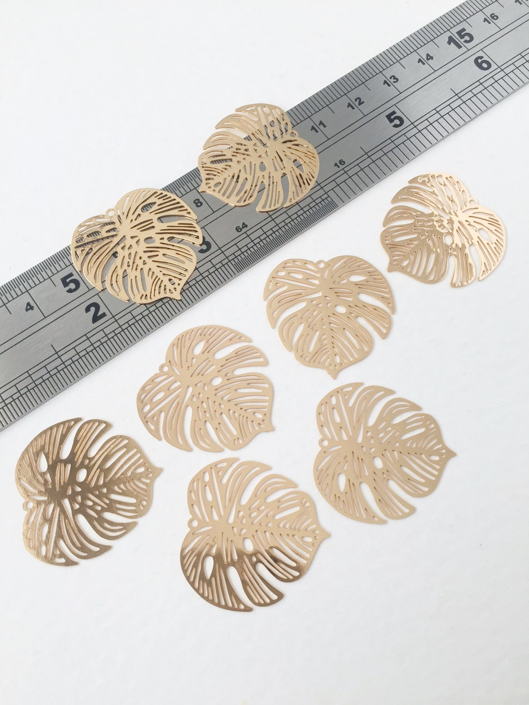 4 X 18K Gold Monstera Pendants, Detailed Gold Plated Brass Monstera ...