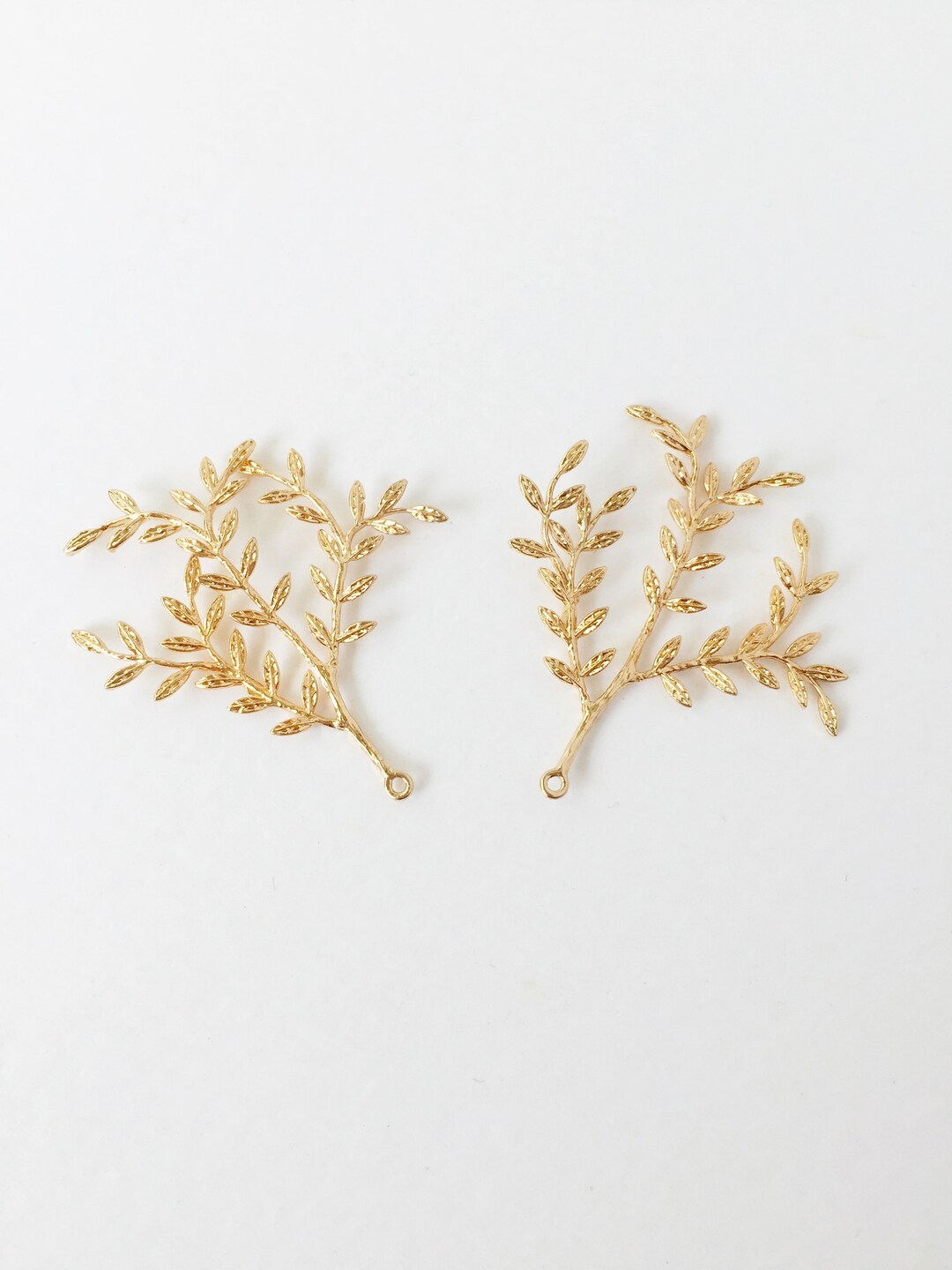 2 X Gold Plated Laurel Branch Pendants, Delicate Gold Leaf ...