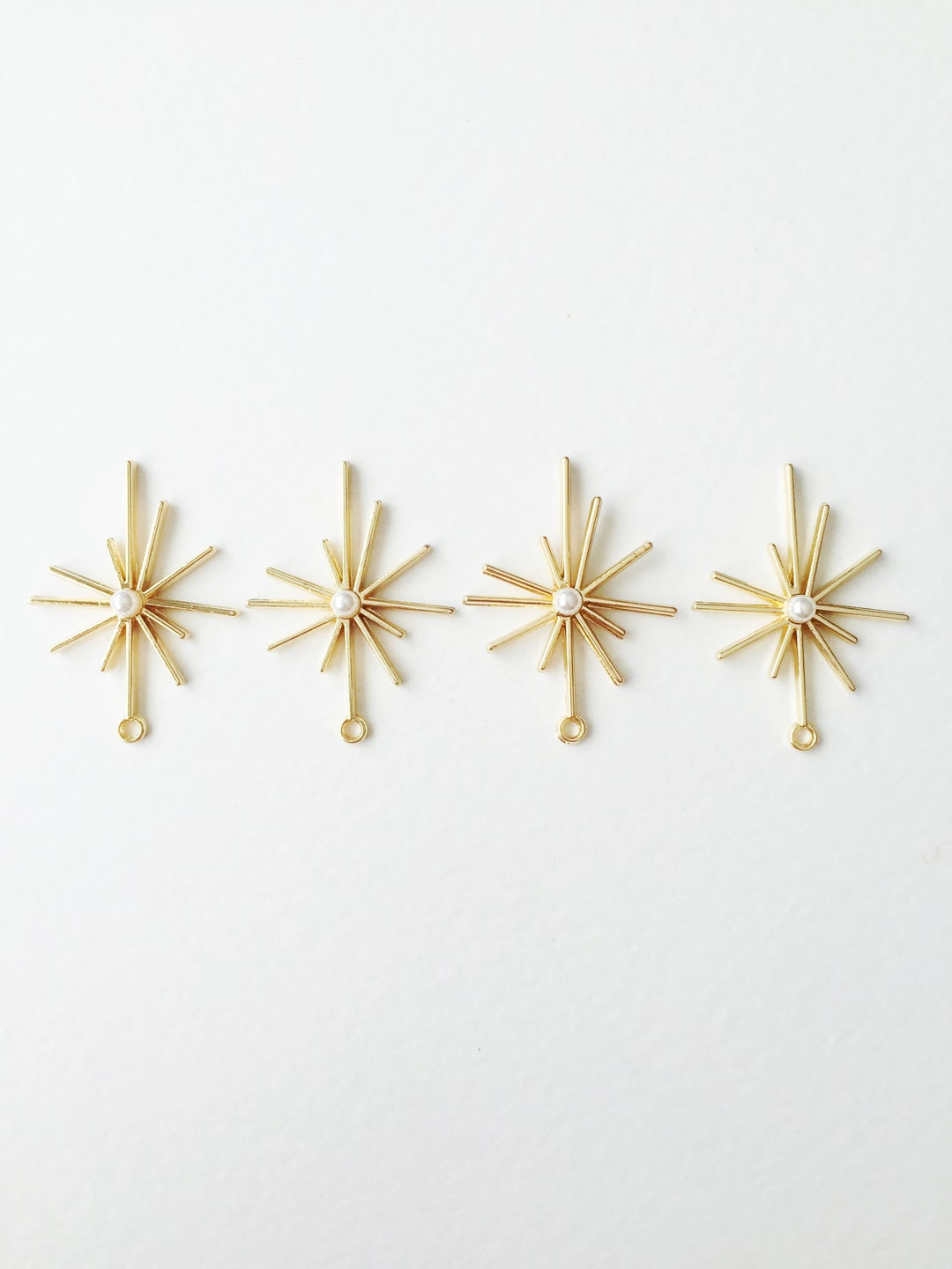 4 X Gold Star Charms Pearl Star Pendants Gold Tone Starburst Charms ...