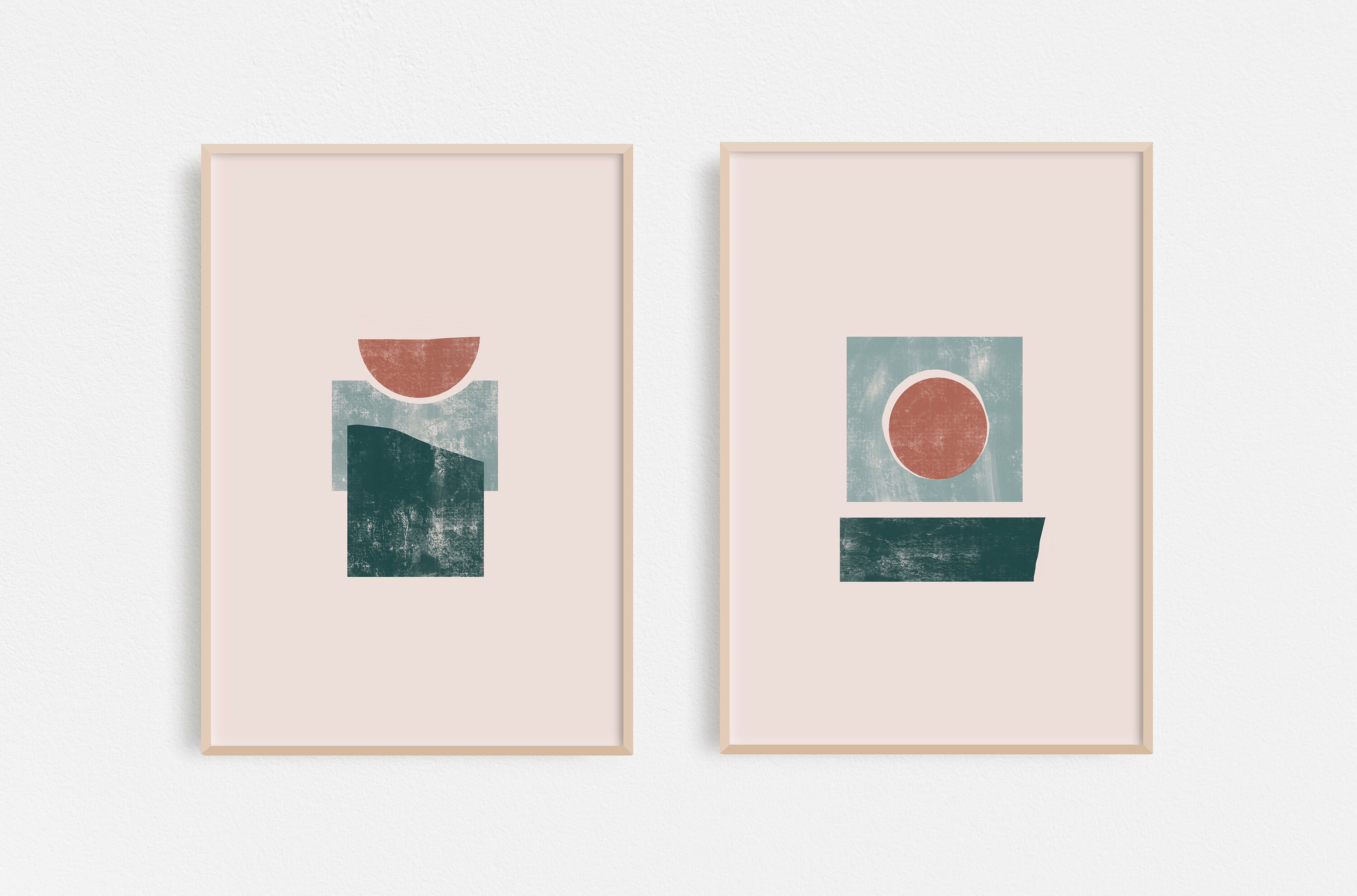 Abstract Block Print Painting Set of 2 Printable Digital Download Wall ...