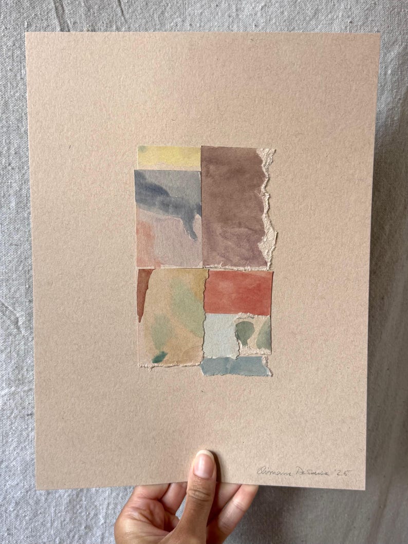 One-of-a-kind Abstract Watercolor Painting and Collage on 9" X 12 ...