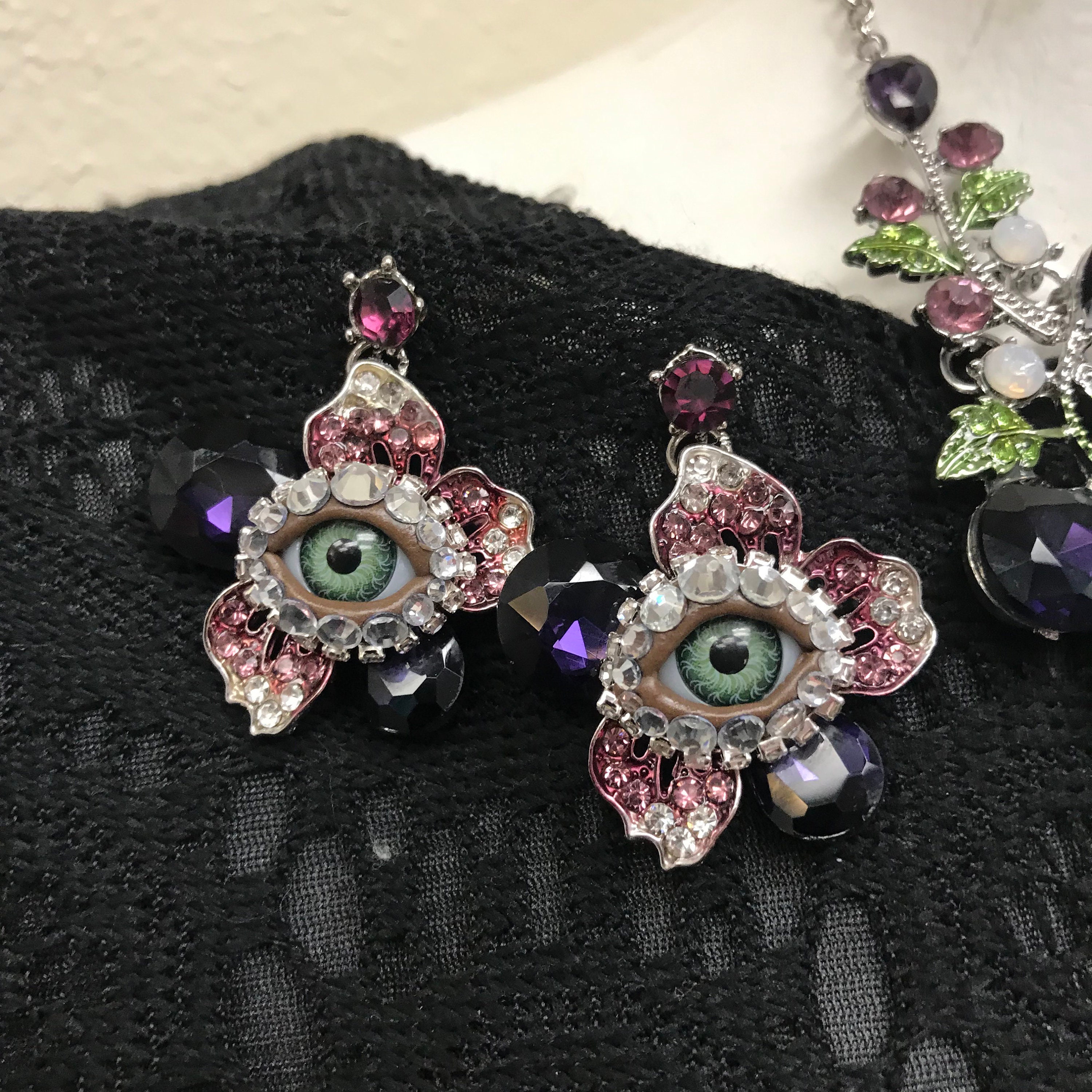 Bejeweled Eyeball Choker and Earring Set, Purple Rhinestone Jewelry - Etsy