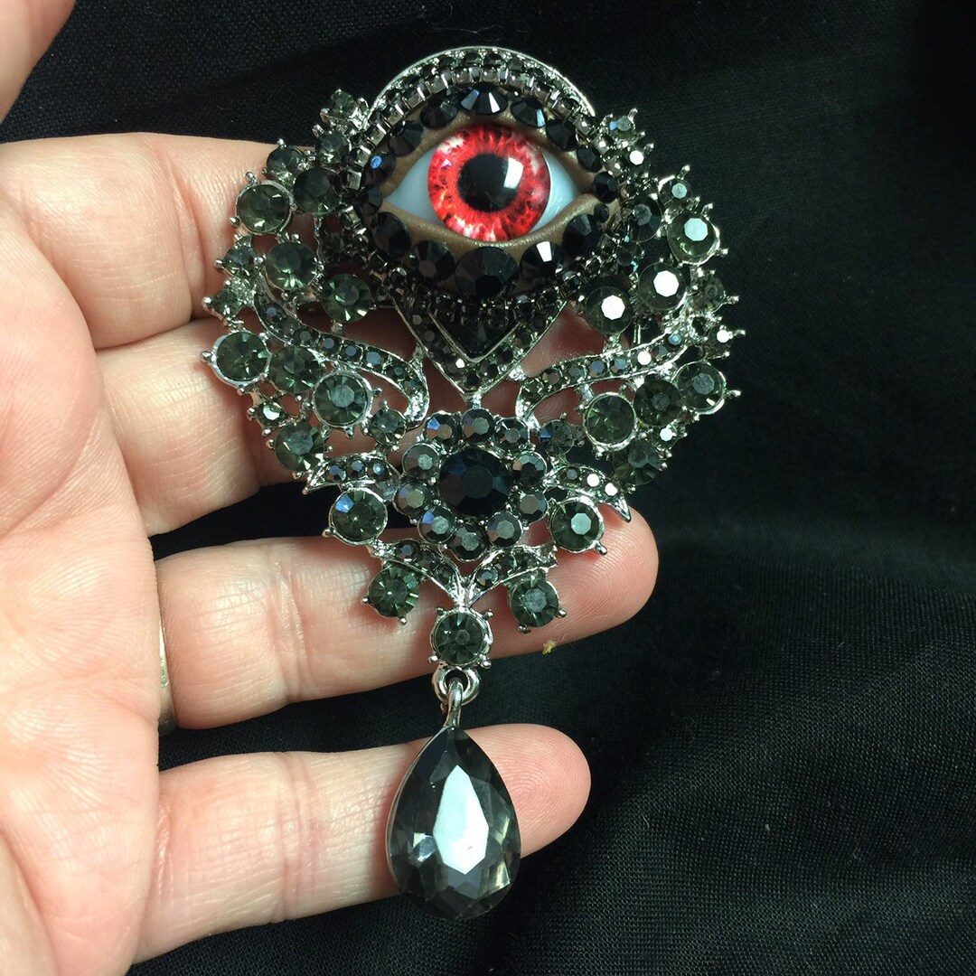 Gothic Eyeball Brooch: Handmade Red Glass Iris, Rhinestone Crystals - Etsy