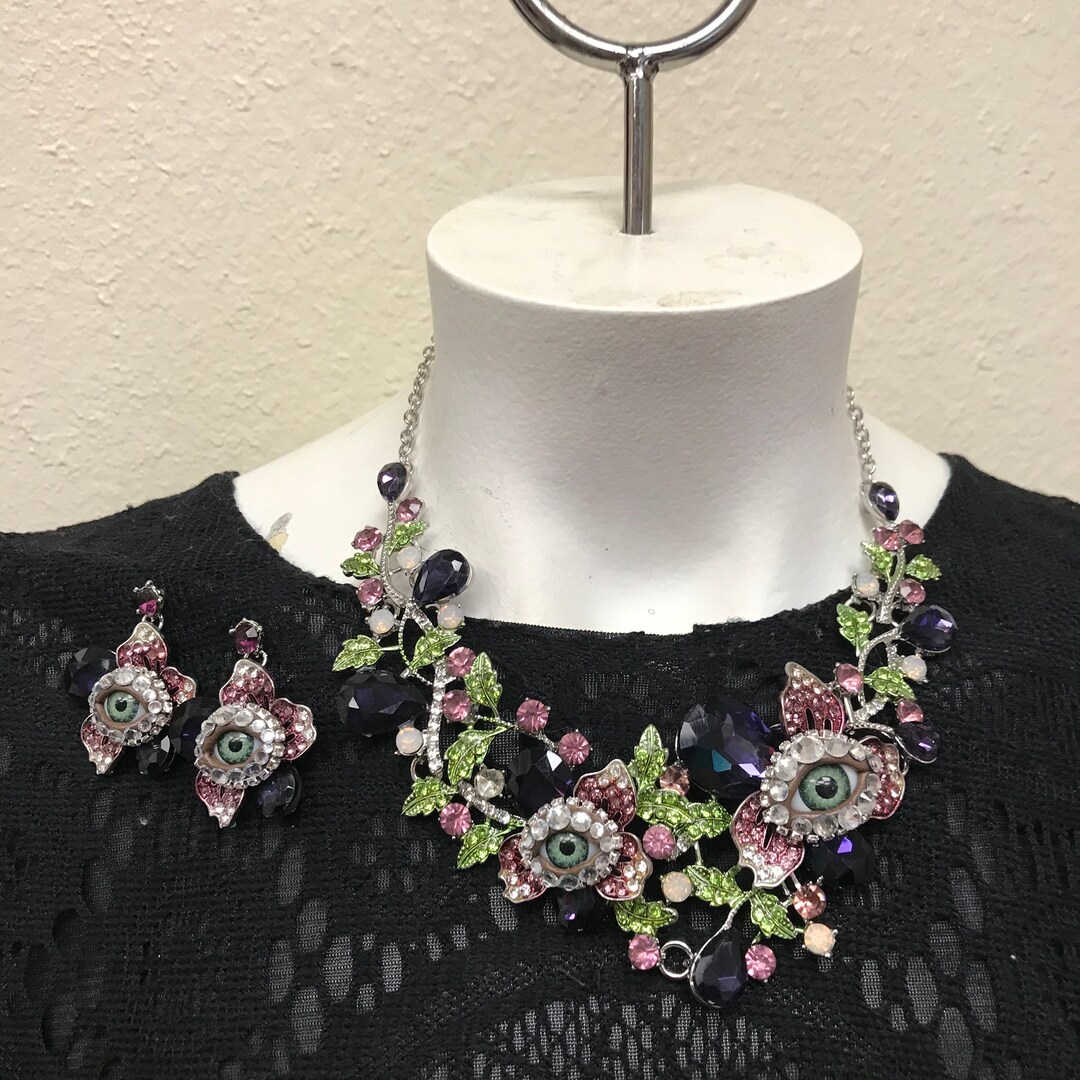 Bejeweled Eyeball Choker and Earring Set, Purple Rhinestone Jewelry - Etsy