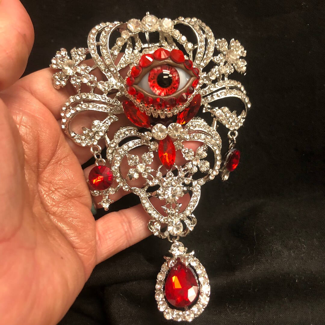 Huge Epic Vampire Queen Red and Crystal Eyeball Art Brooch (or Pendant ...