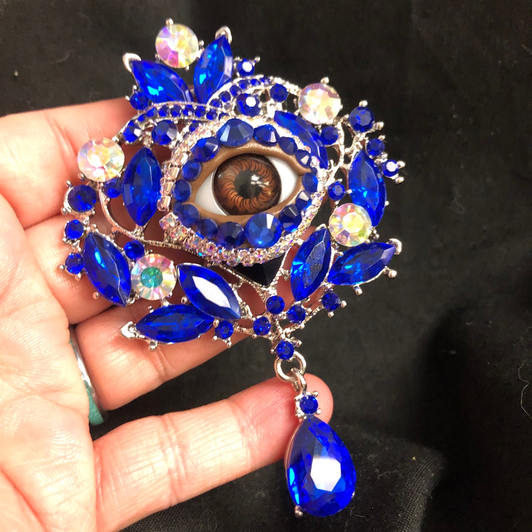 Vintage Royal Blue Rhinestone Eyeball Brooch - Etsy