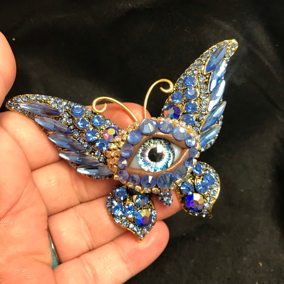Pastel Blue Vintage Style Butterfly Eyeball Art Brooch With a - Etsy