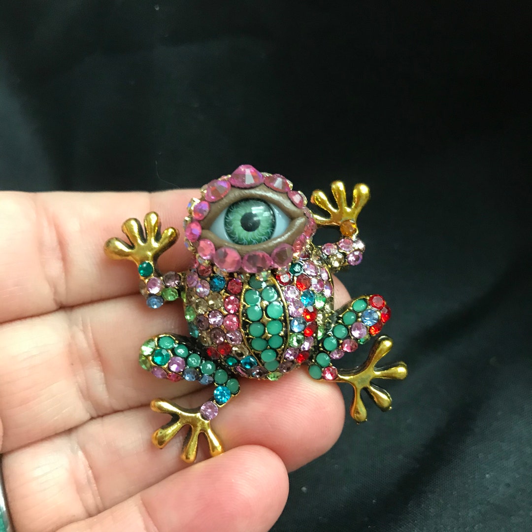 Quirky and Whimsical Little Bejeweled Frog Eyeball Art Brooch - Eye ...