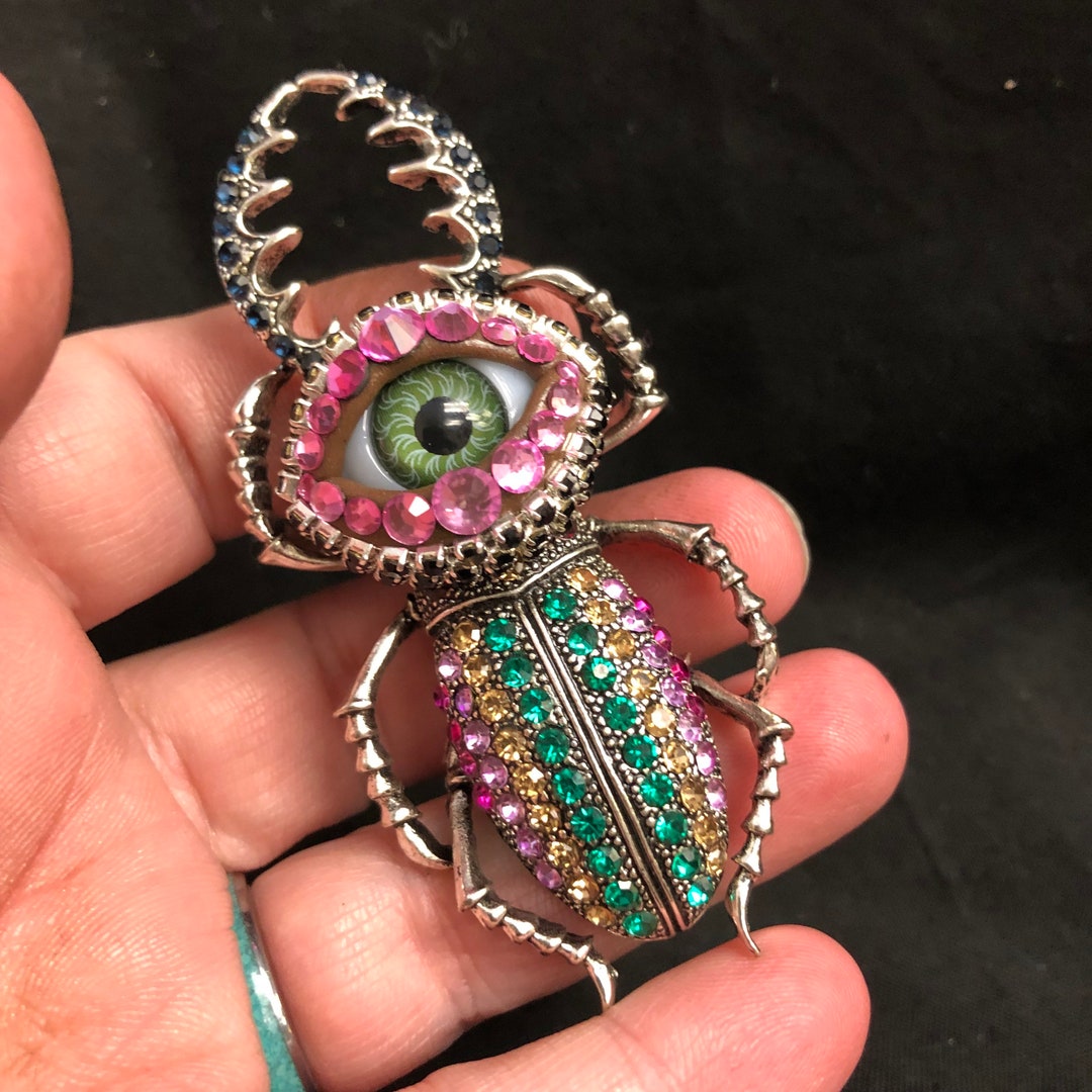 Bejeweled Beetle Brooch: Multicolored Rhinestone Eyeball Art - Etsy