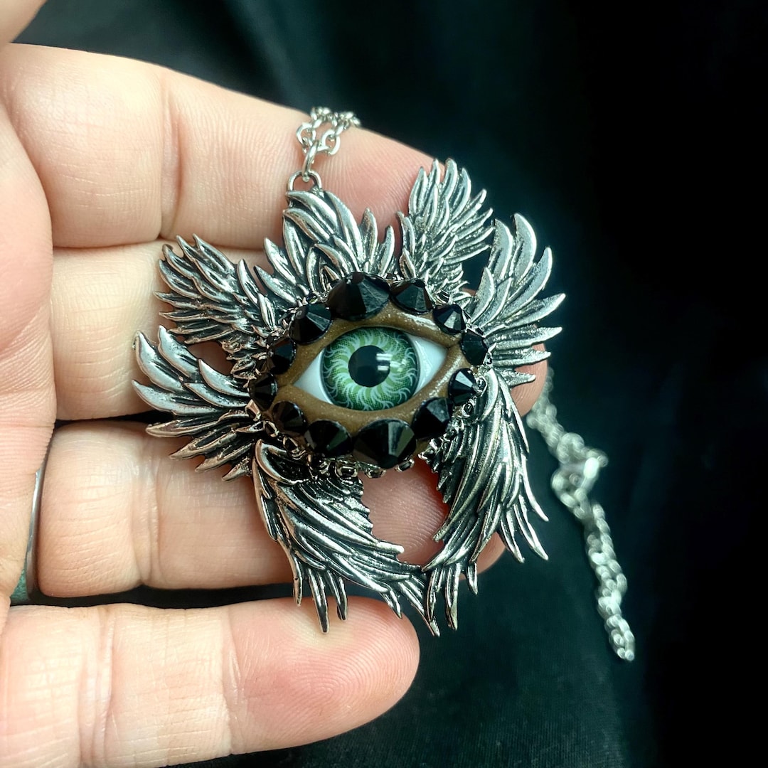 Biblically Accurate Angel Eyeball Art Pendant Necklace Antiqued Silver ...