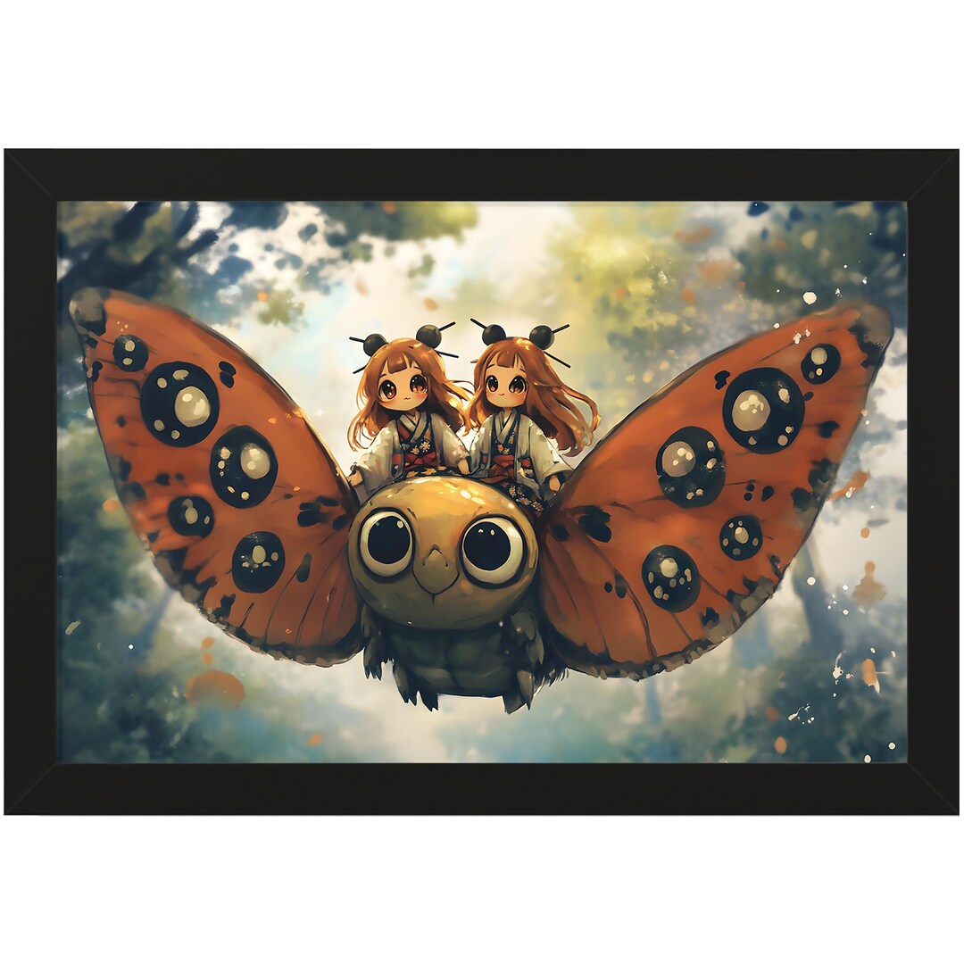 Priestesses Riding Mothra | Mothra Inspired Kaiju Art | Mothra Framed ...