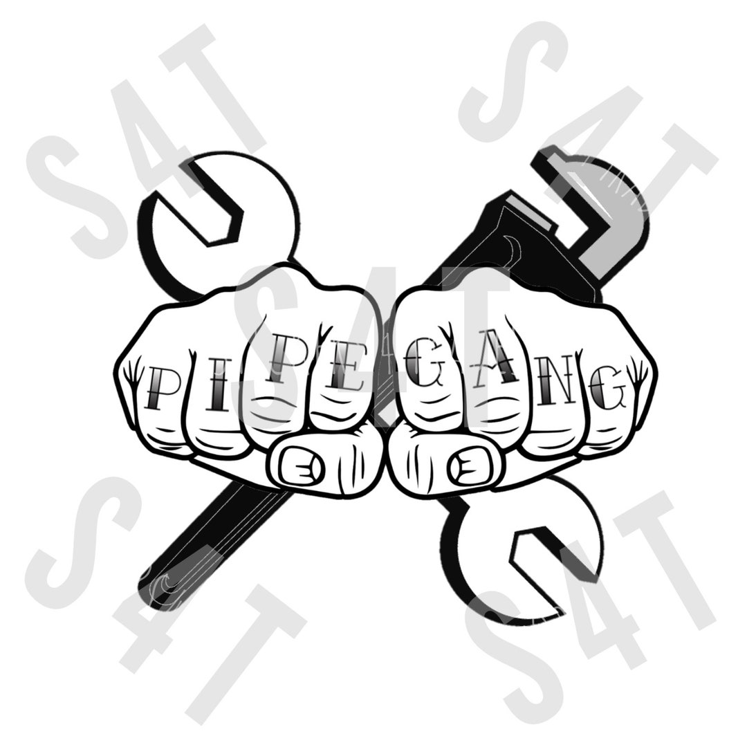 PIPE GANG Pipefitter Tattoo Knuckles Hard Hat Sticker Decal Waterproof ...