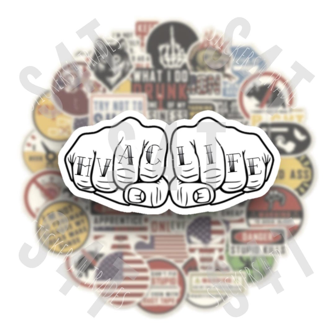 HVAC Life Tattoo Knuckles Vinyl Hard Hat Sticker Decal Waterproof Gift ...