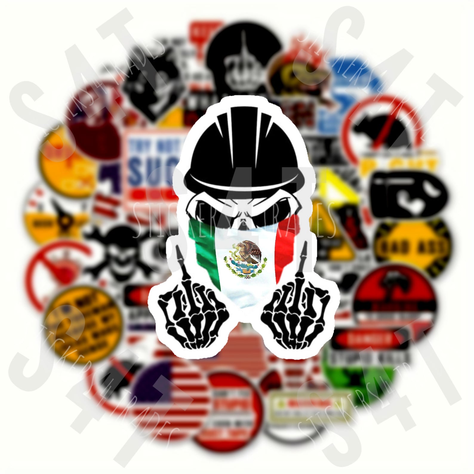 Mexican Flag Construction Skull Blue Collar Middle Finger Hard Hat ...