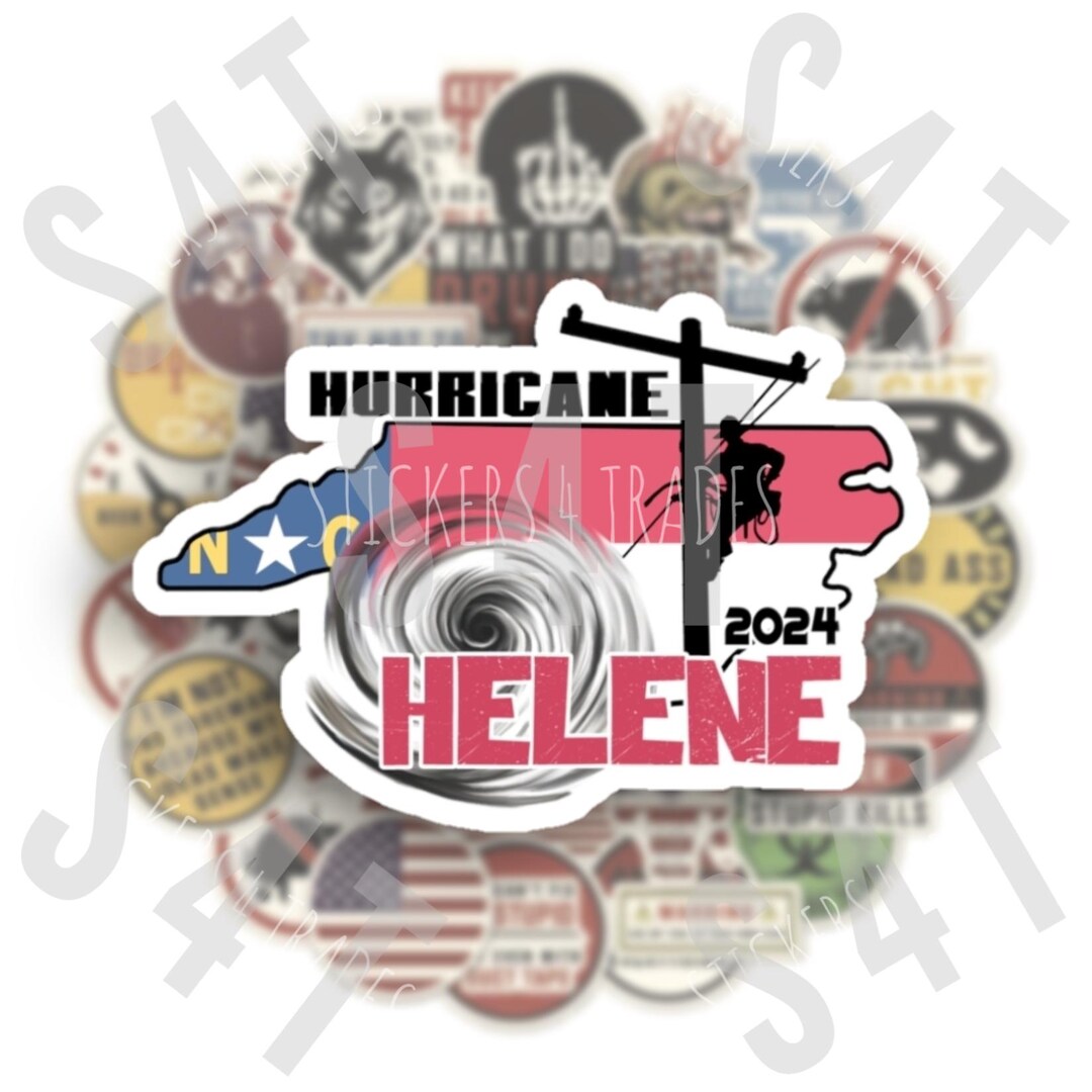 2024 Hurricane Helene North Carolina Lineman Hard Hat Sticker Tropical ...