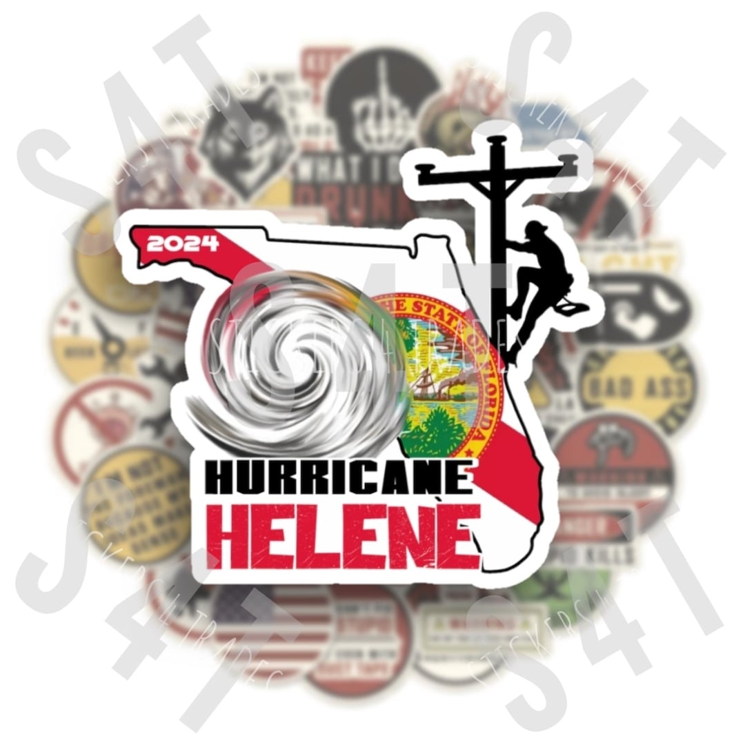 2024 Hurricane Helene Florida Lineman Hard Hat Sticker Tropical Storm ...