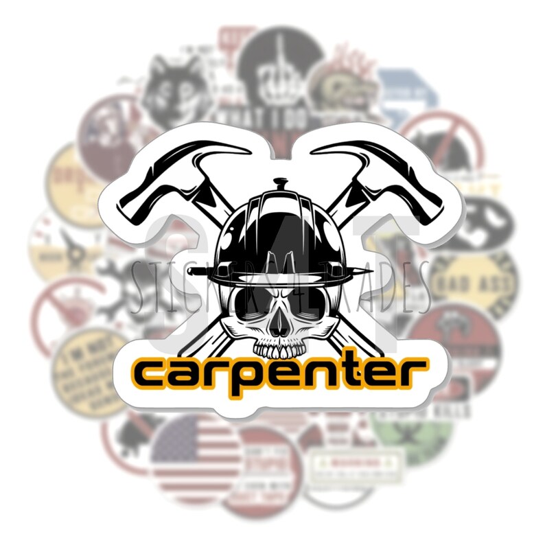 Carpenter Skull Sticker Hard Hat Decal Gift for Husband Boyfriend ...