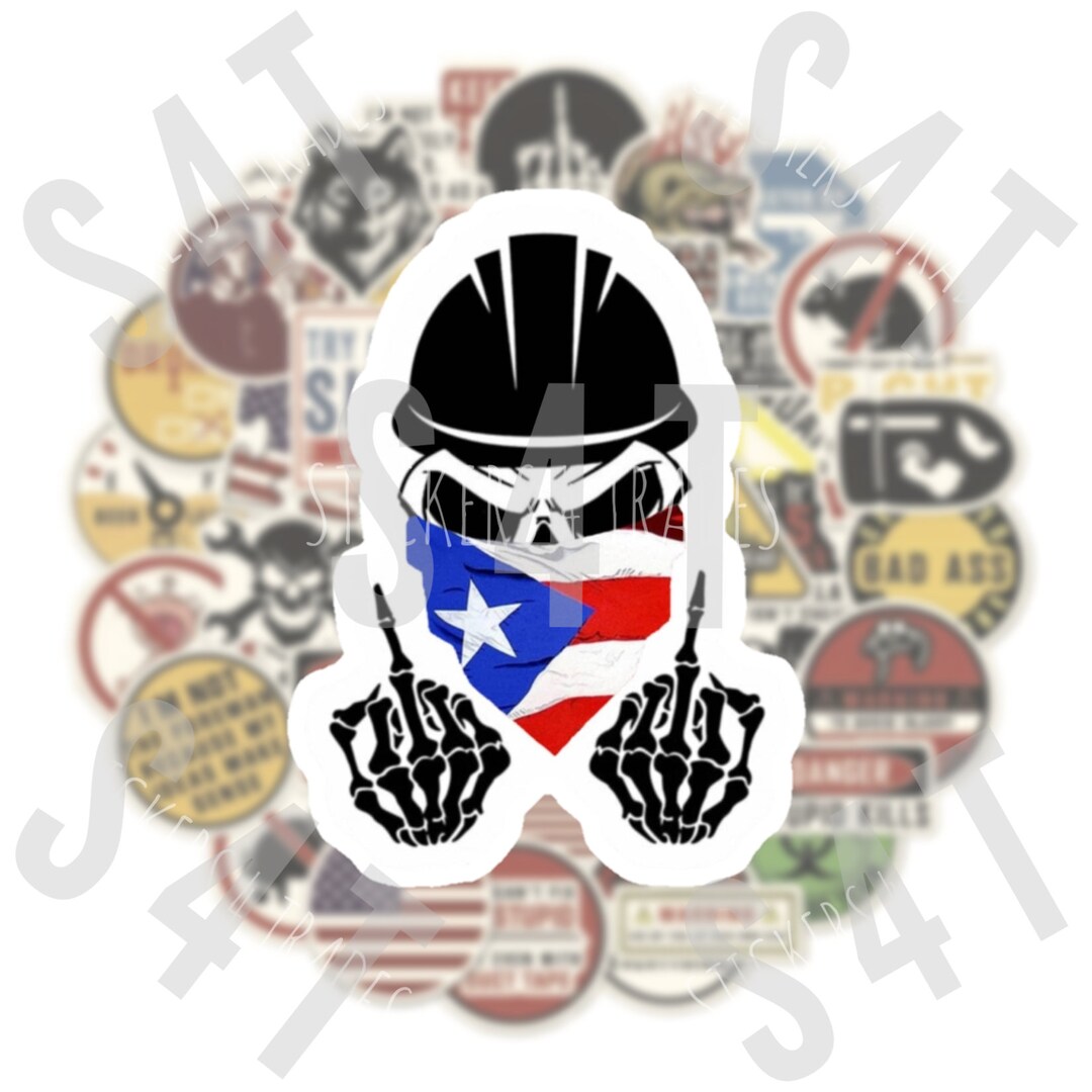 Puerto Rico Hard Hat Sticker Skull Middle Finger Decal Waterproof Vinyl ...