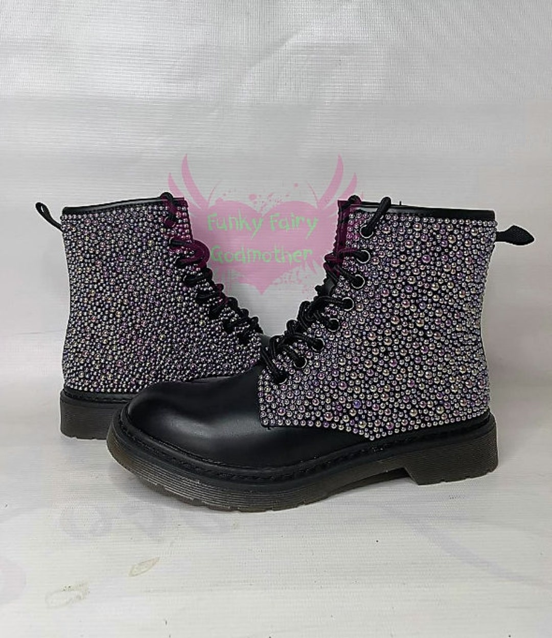 Black Dm Style Boots With Custom Pearls - Etsy
