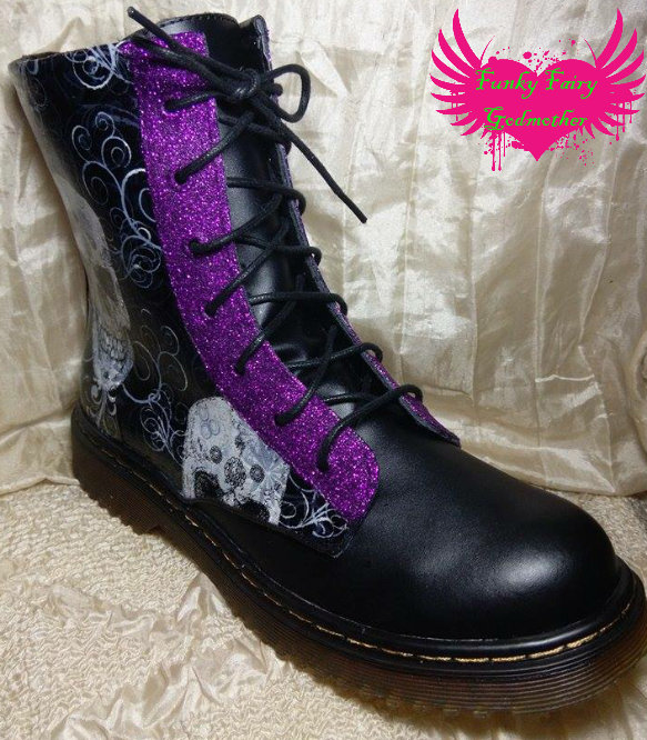 Dm Style Boots With Black and White Skull Fabric and Custom Colour ...