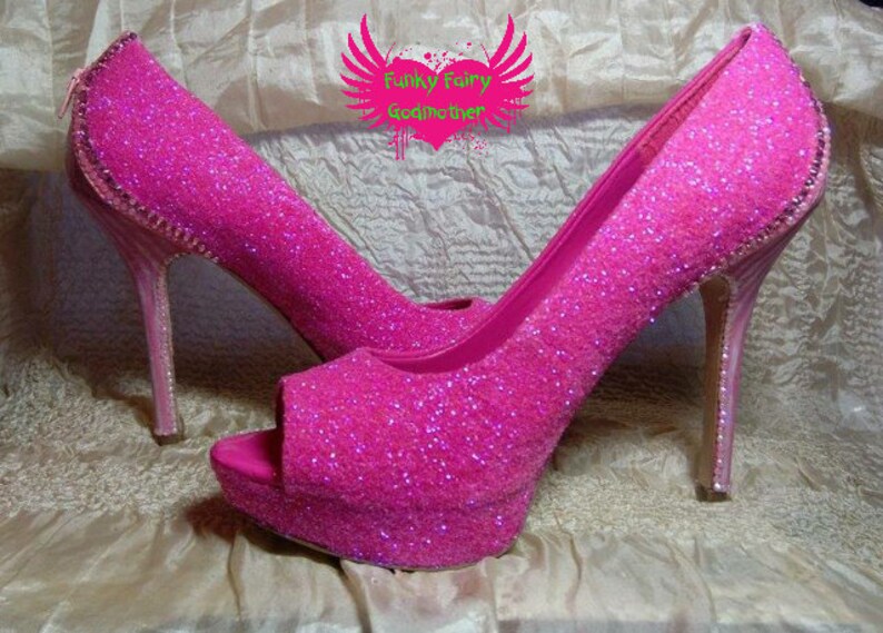 Pink Glitter Shoes With Zip Detail Heels - Etsy