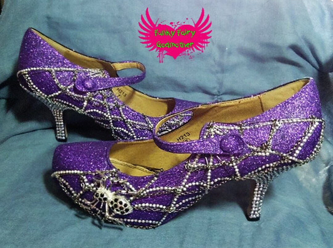 Women's Purple Glitter Shoes With Silver Spider and Web - Etsy