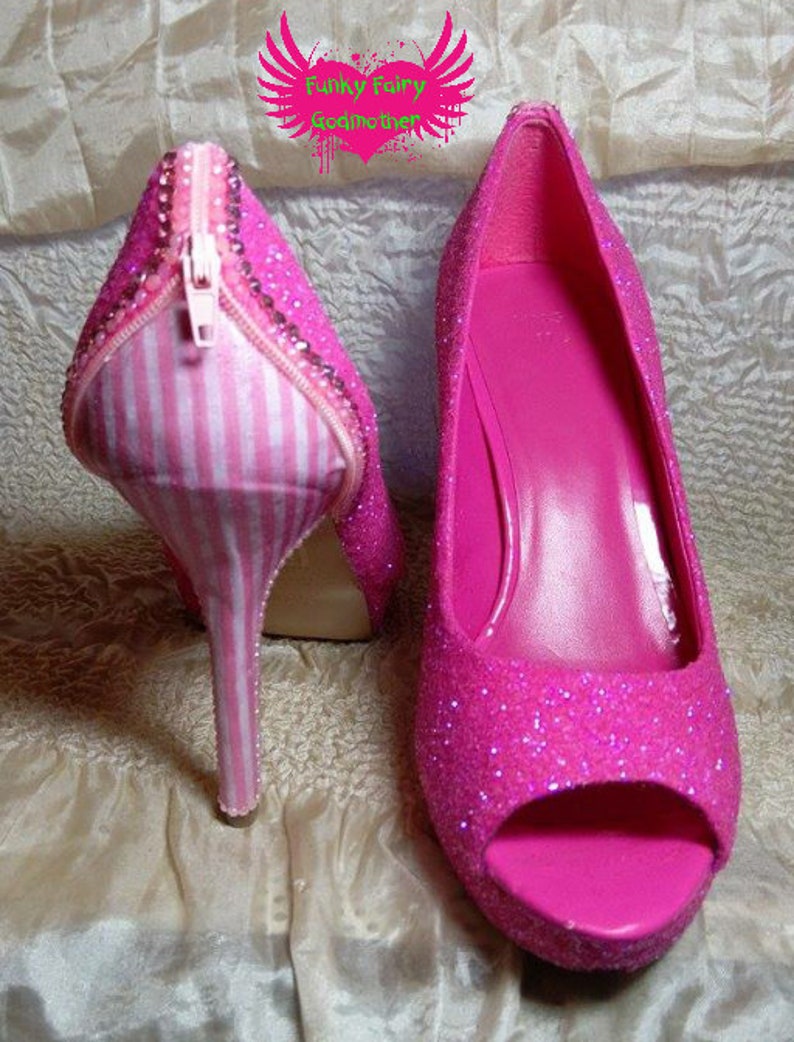 Pink Glitter Shoes With Zip Detail Heels - Etsy