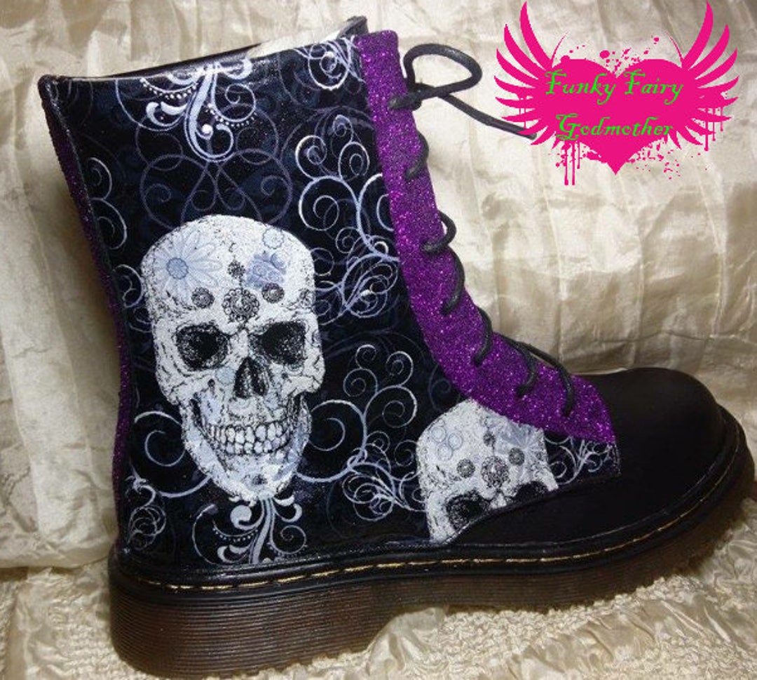 Dm Style Boots With Black and White Skull Fabric - Etsy