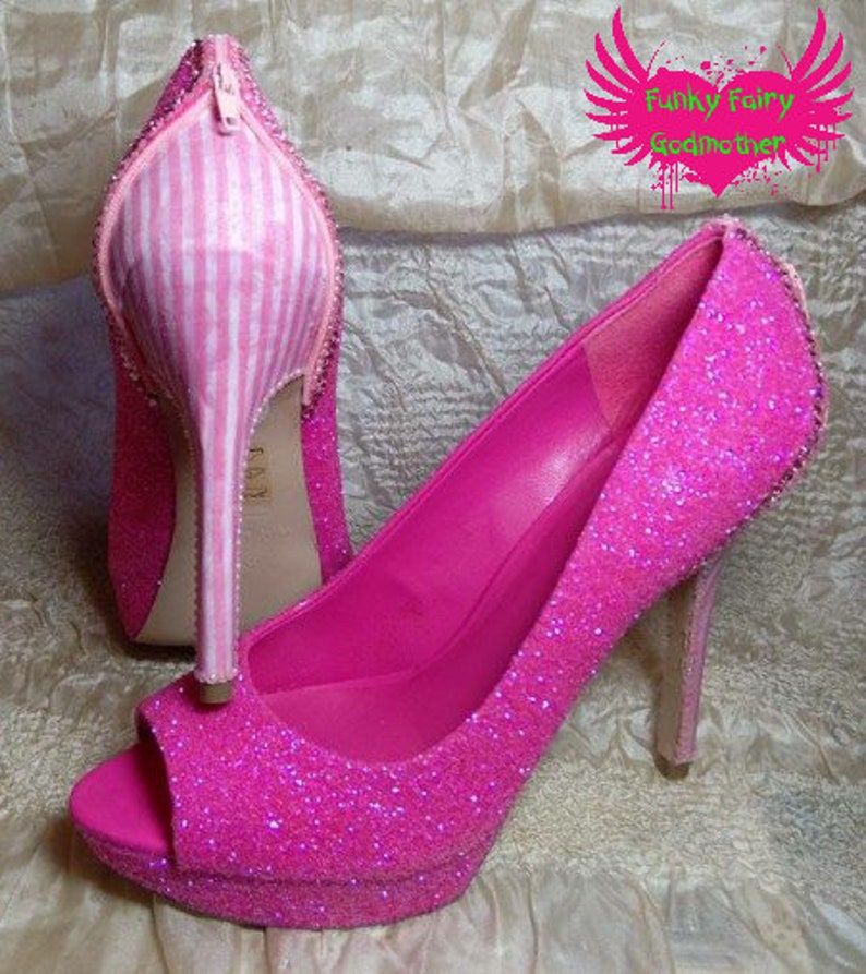 Pink Glitter Shoes With Zip Detail Heels - Etsy